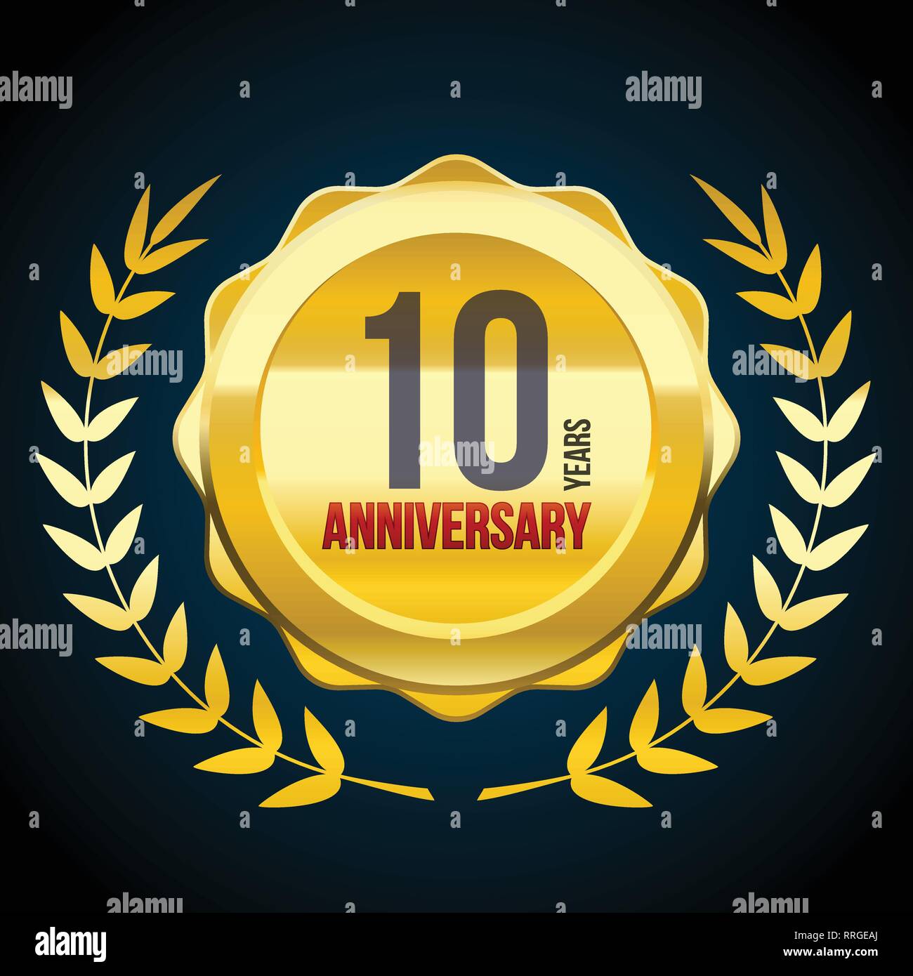 10 Jahre Jubiläum Goldene und rote Abzeichen Logo. Vector Illustration ...