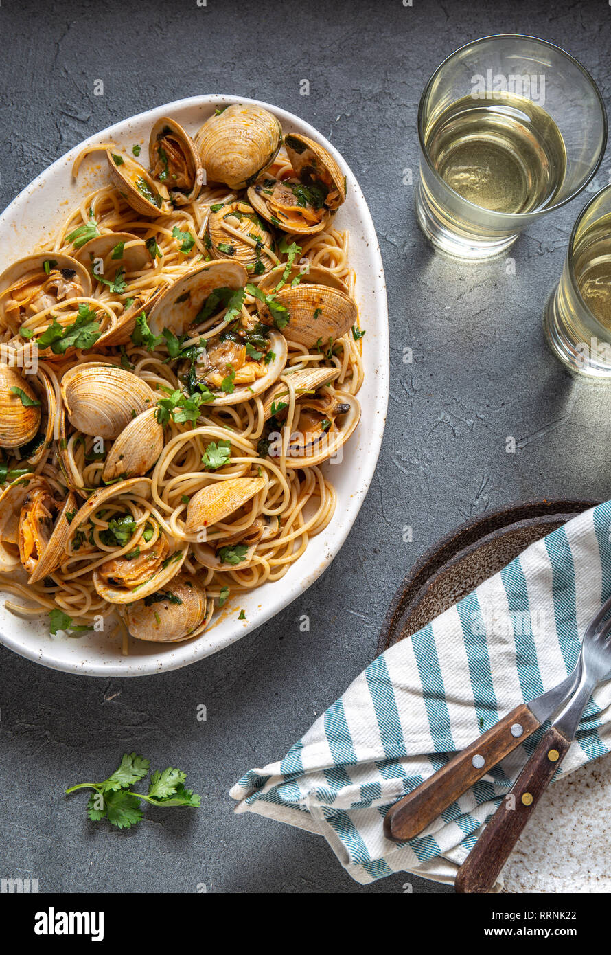 Meeresfrüchte Pasta. Italienische Spaghetti alle Vongole. Venusmuscheln ...