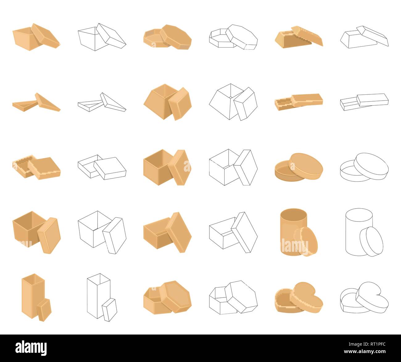 Box, Karton, Cartoon, Outline, Fall, Sammlung, Ware, Container, Design ...