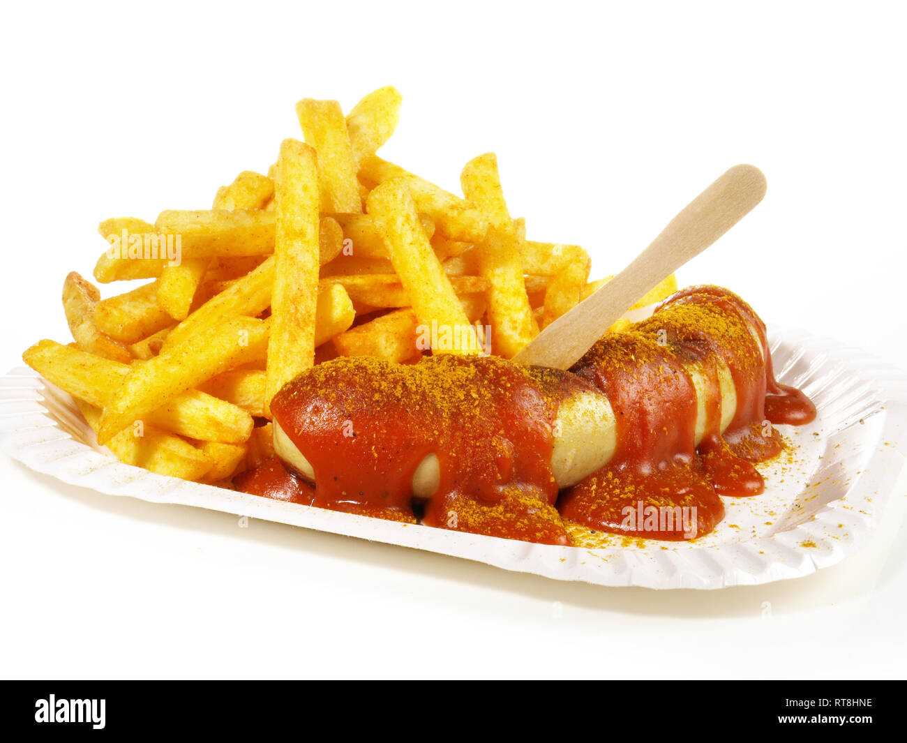 Curry Wurst mit Sauce und Pommes Frites Stockfotografie - Alamy