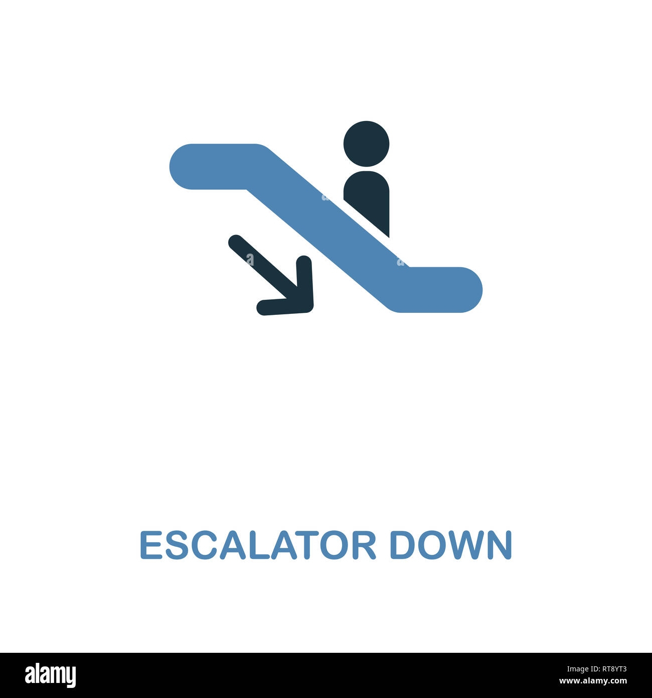 Rolltreppe nach unten auf das Symbol. Monochrom Design vom Shopping ...