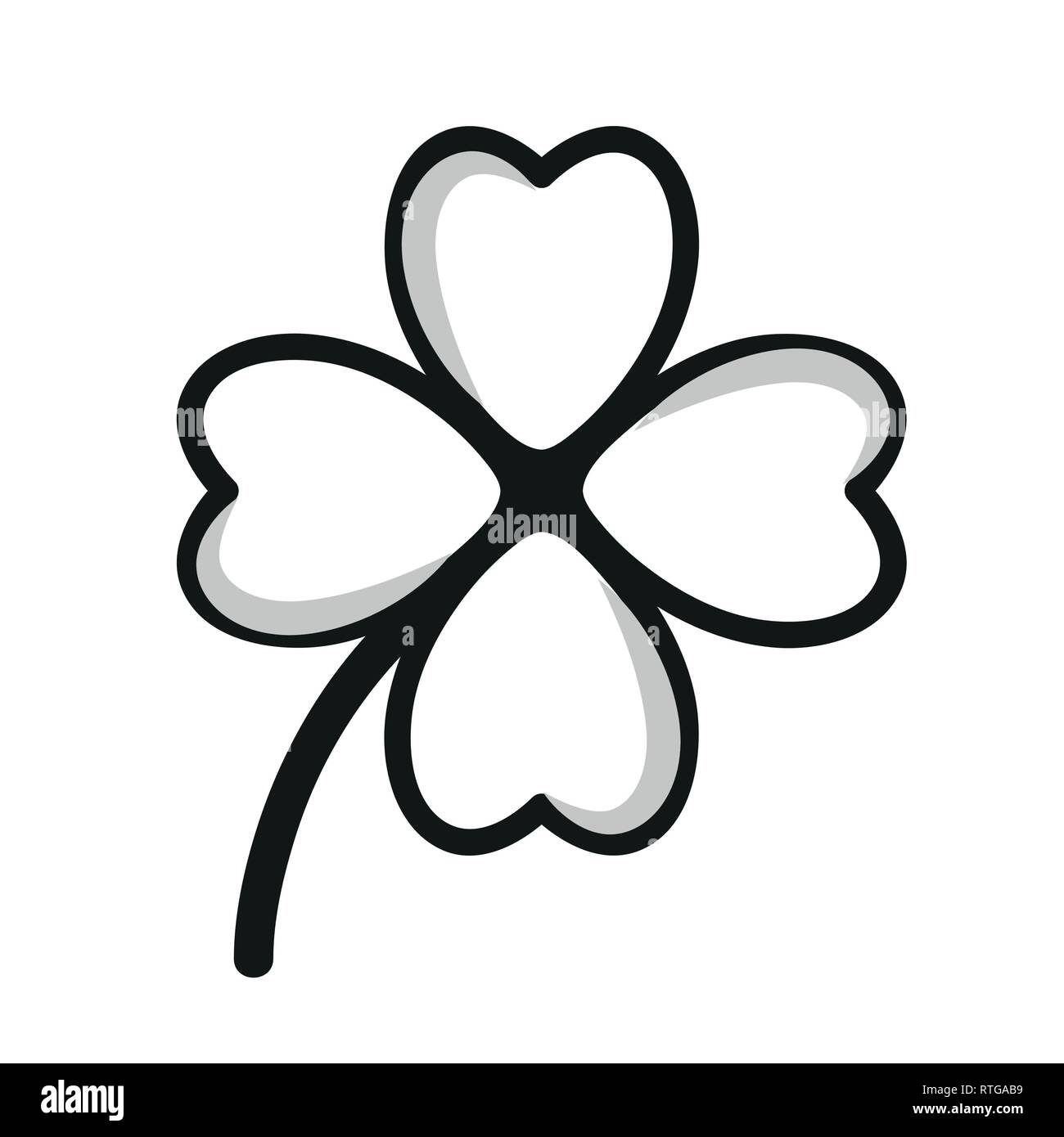 Vierblättrigen Kleeblatt Schwarz und Weiß einfache Zeichnung Vektor ...