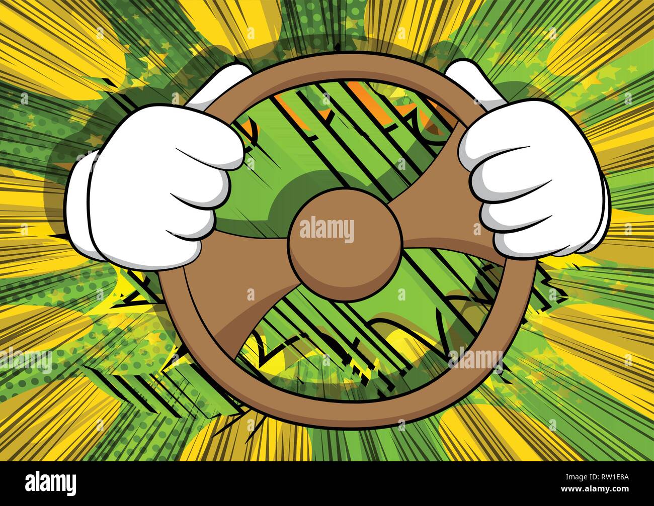 Vektor cartoon Hände fahren, mit einem Lenkrad. Illustrierte hand Geste ...