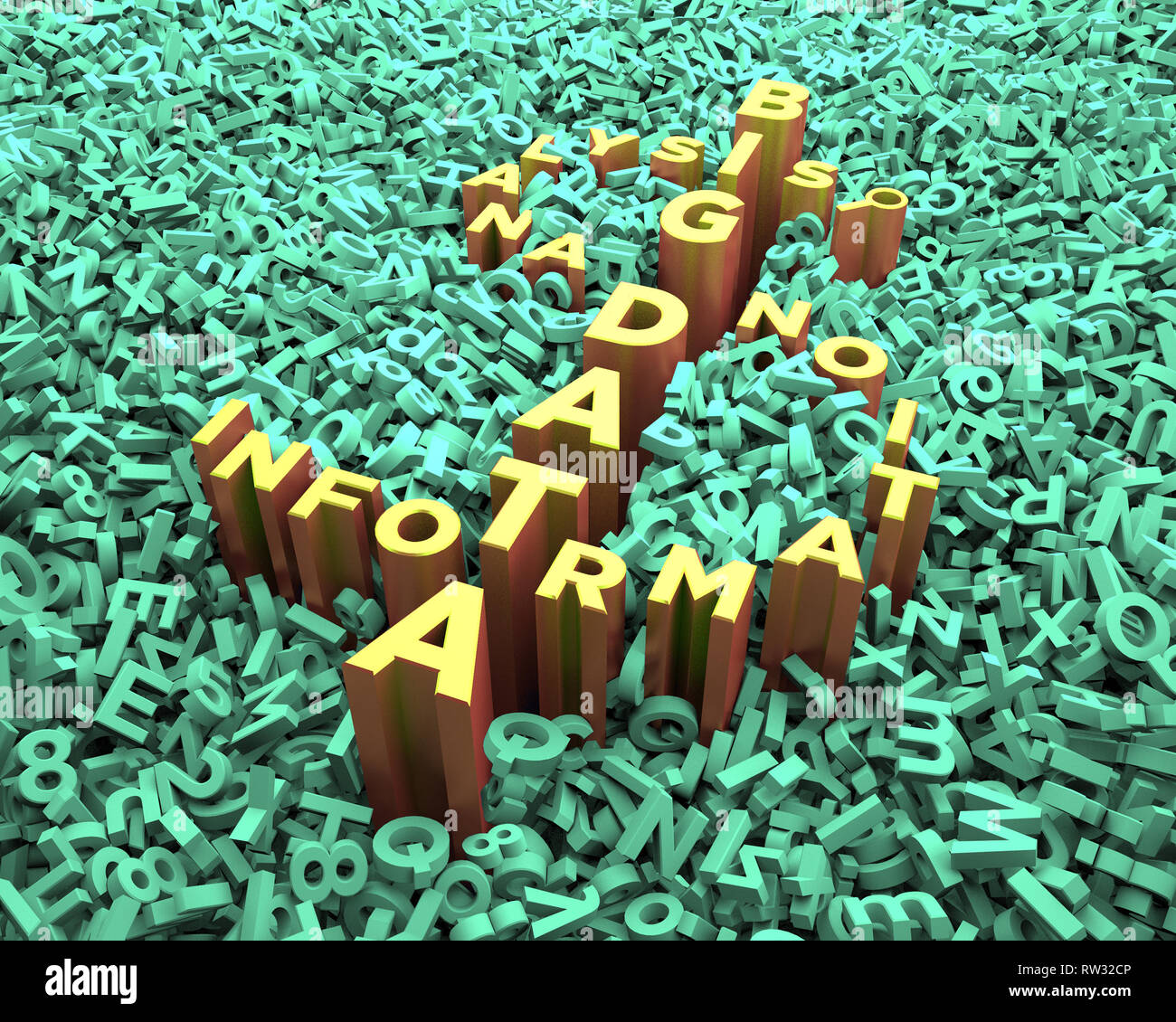 Große Daten, Informationen Analyse und Umstrukturierung Konzept, Gold ...