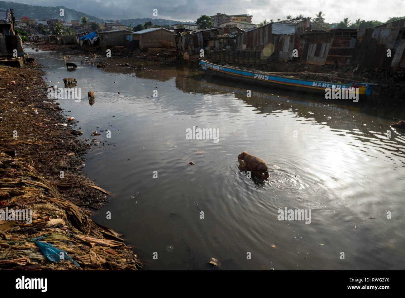 Kroo Bay, einer der schlimmsten Slums in Freetown, Sierra Leone. Ein ...