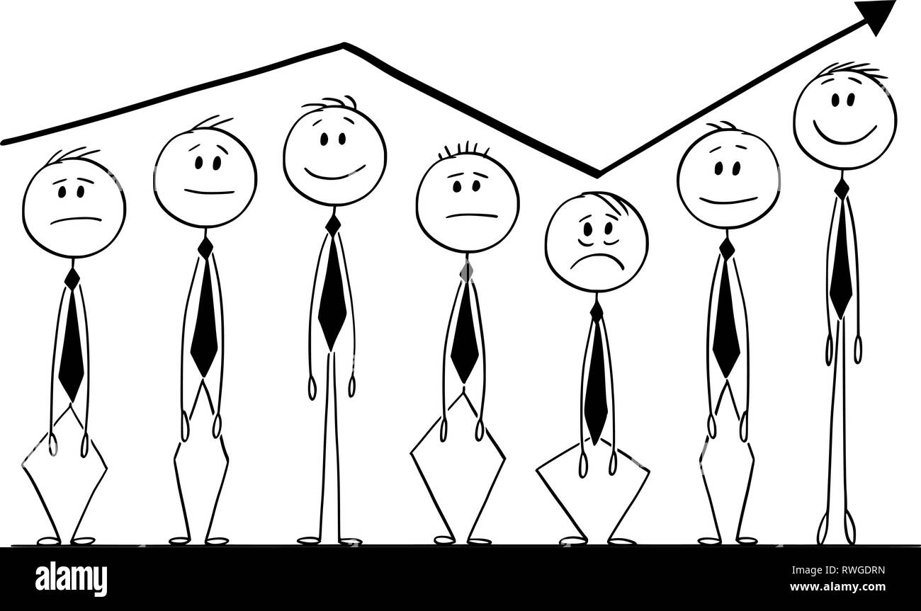 Cartoon von Gruppe von Geschäftsleuten steigt nach oben und unten mit ...