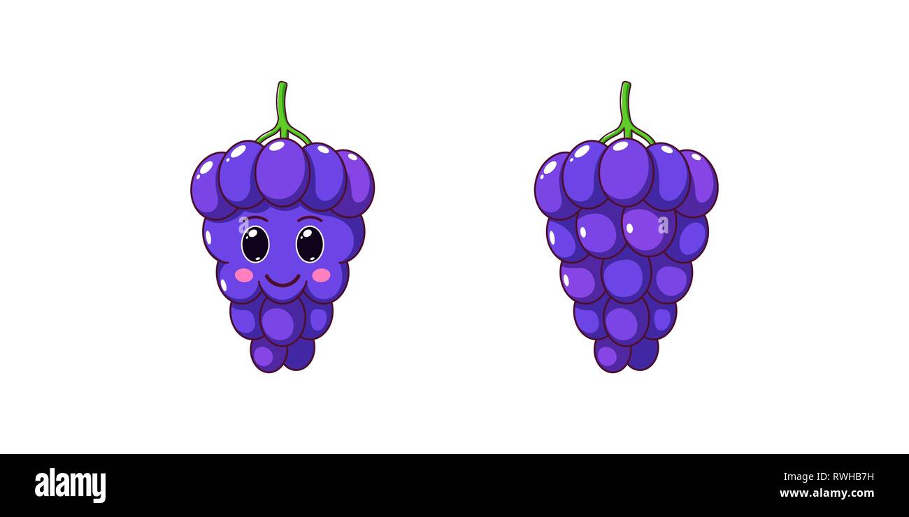 Niedlich Kawaii Traube, Cartoon reife Beeren. Vector Illustration von ...