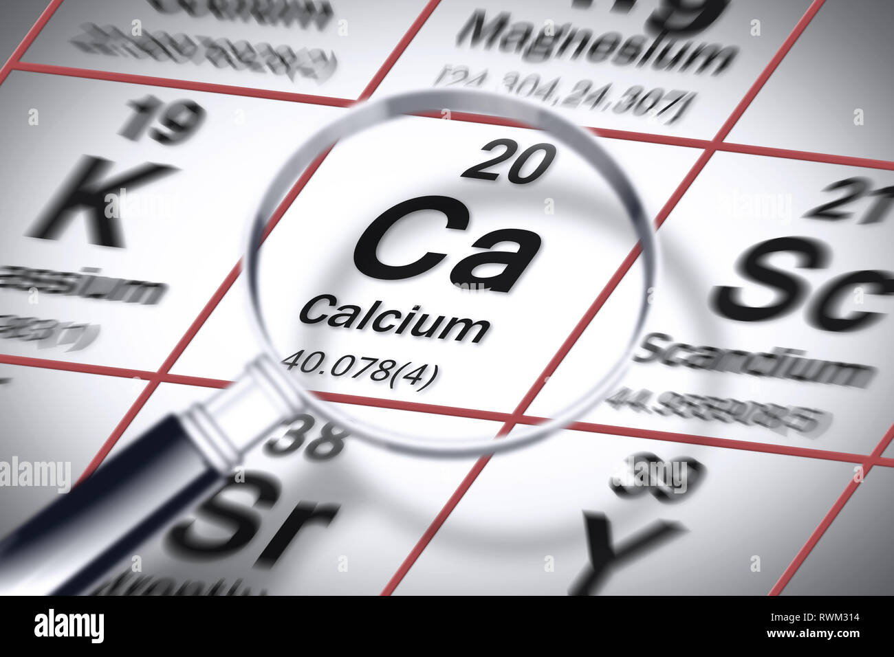 Fokus auf Kalzium chemisches Element - Konzept Bild mit dem mendelejew ...