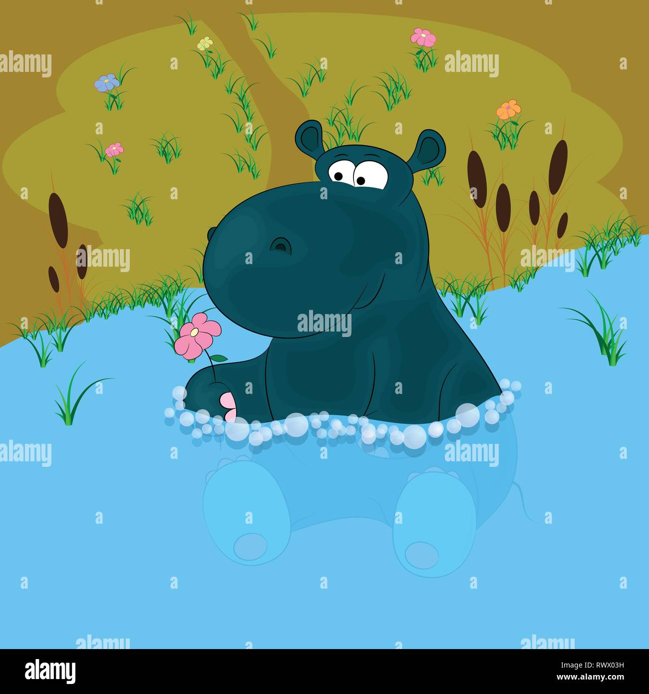 Hippo im Sumpf cartoon Vector Illustration Stock-Vektorgrafik - Alamy