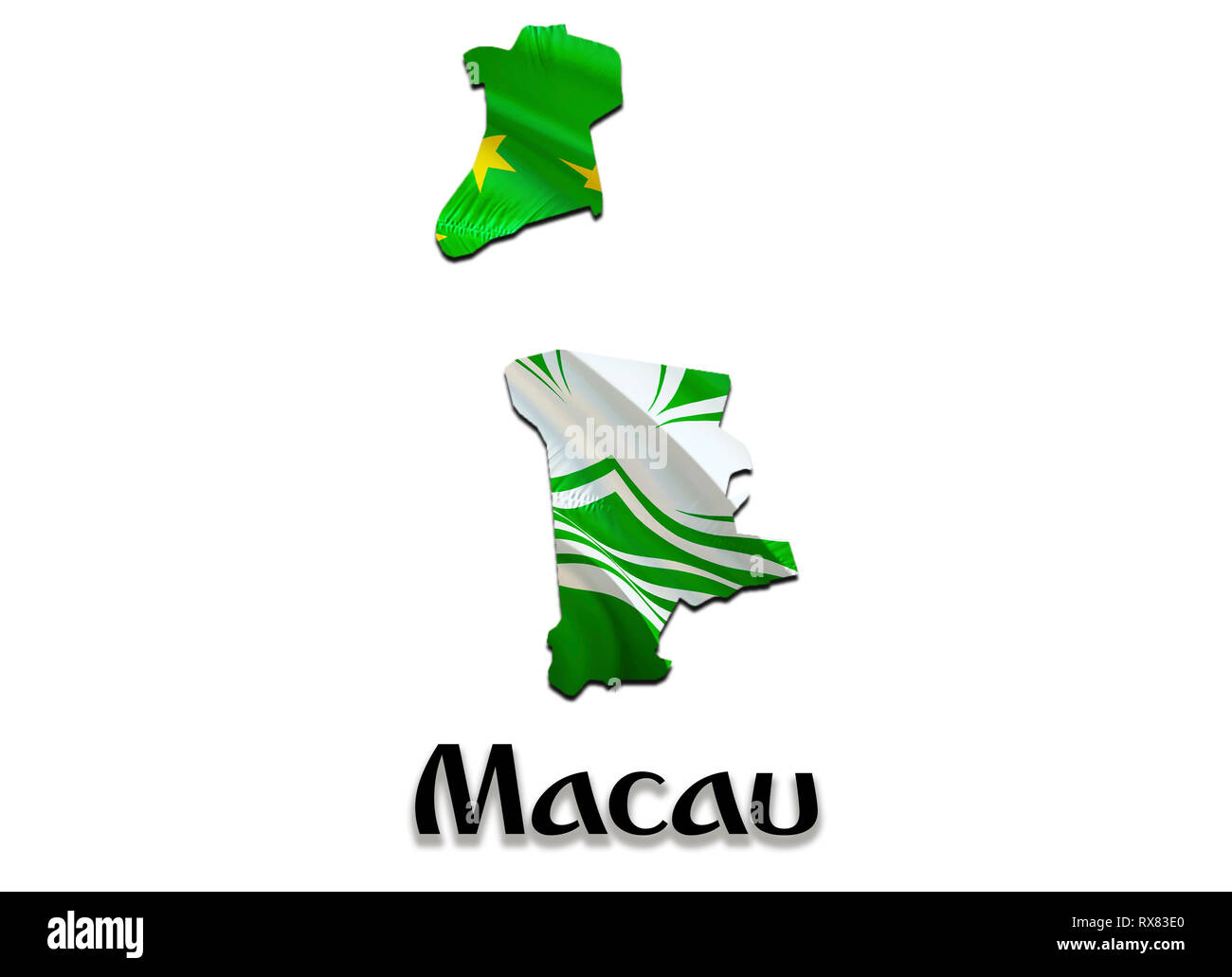 Macau Karte Flagge. 3D-rendering Macau Karte und Flagge auf Asien Karte ...