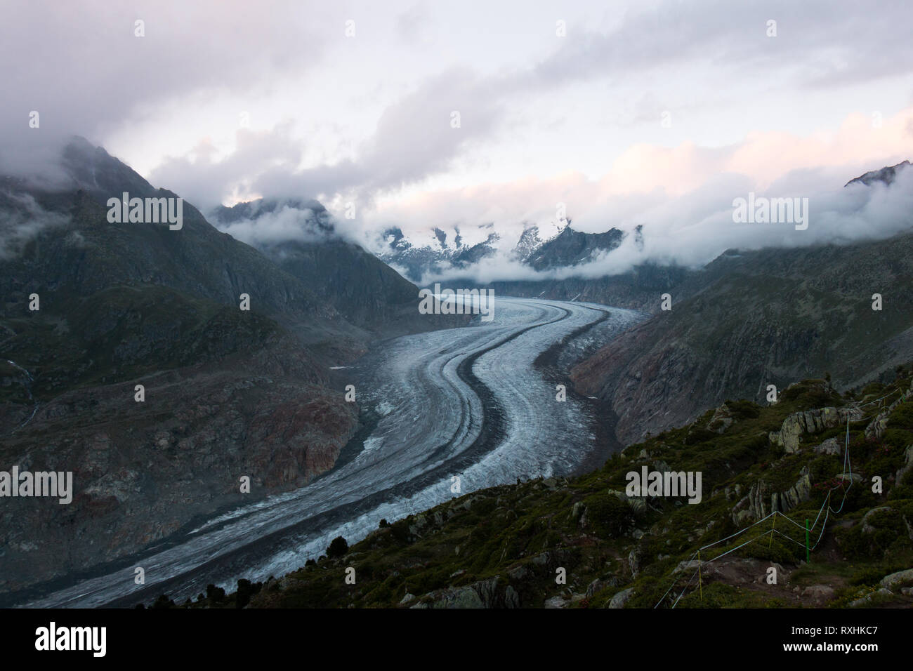 Der grösste Gletscher der Alpen, den Aletschgletscher, in der subtilen ...