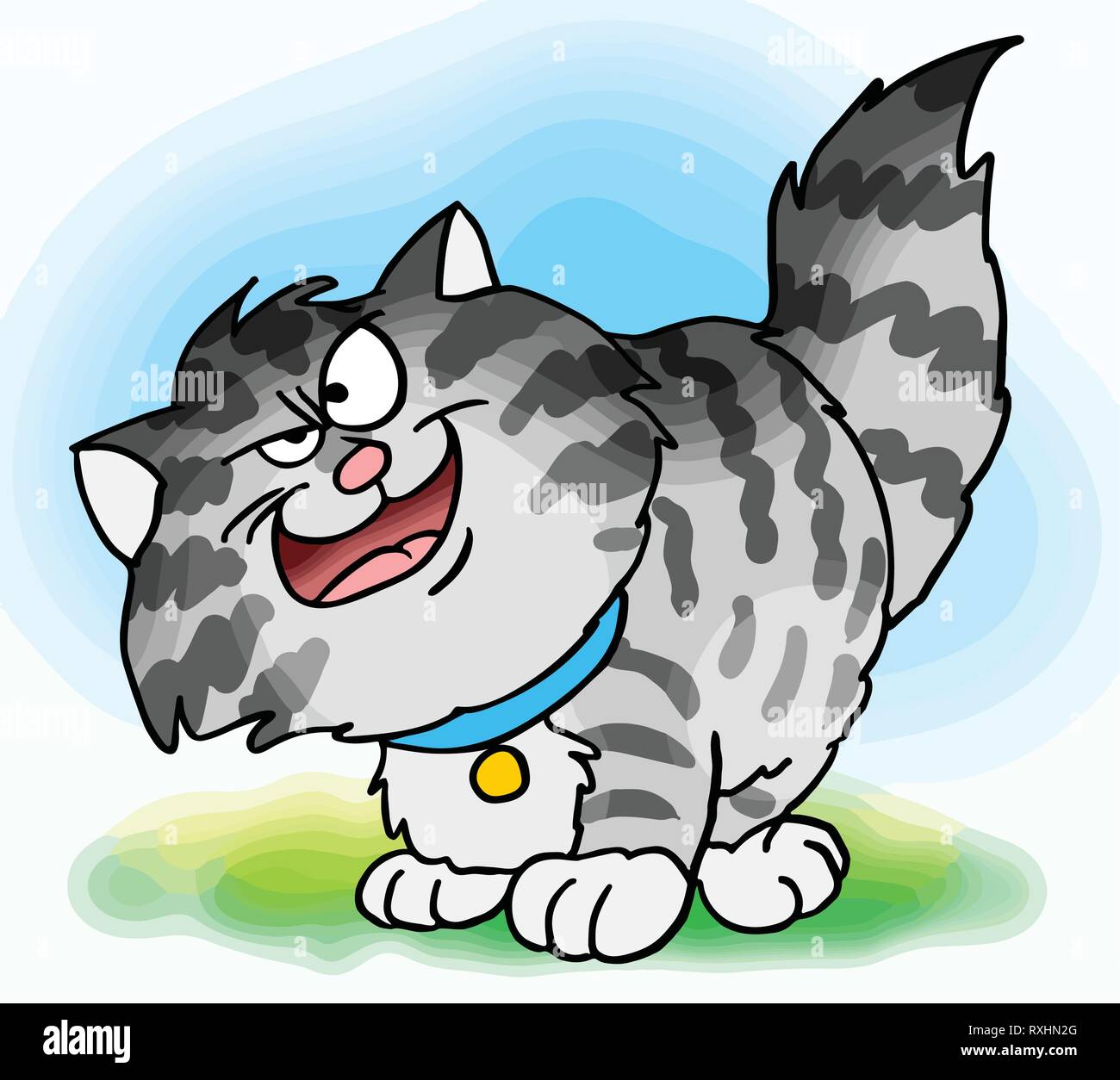 Süße fluffy Cartoon cat Klug Suchen Vector Illustration Stock ...
