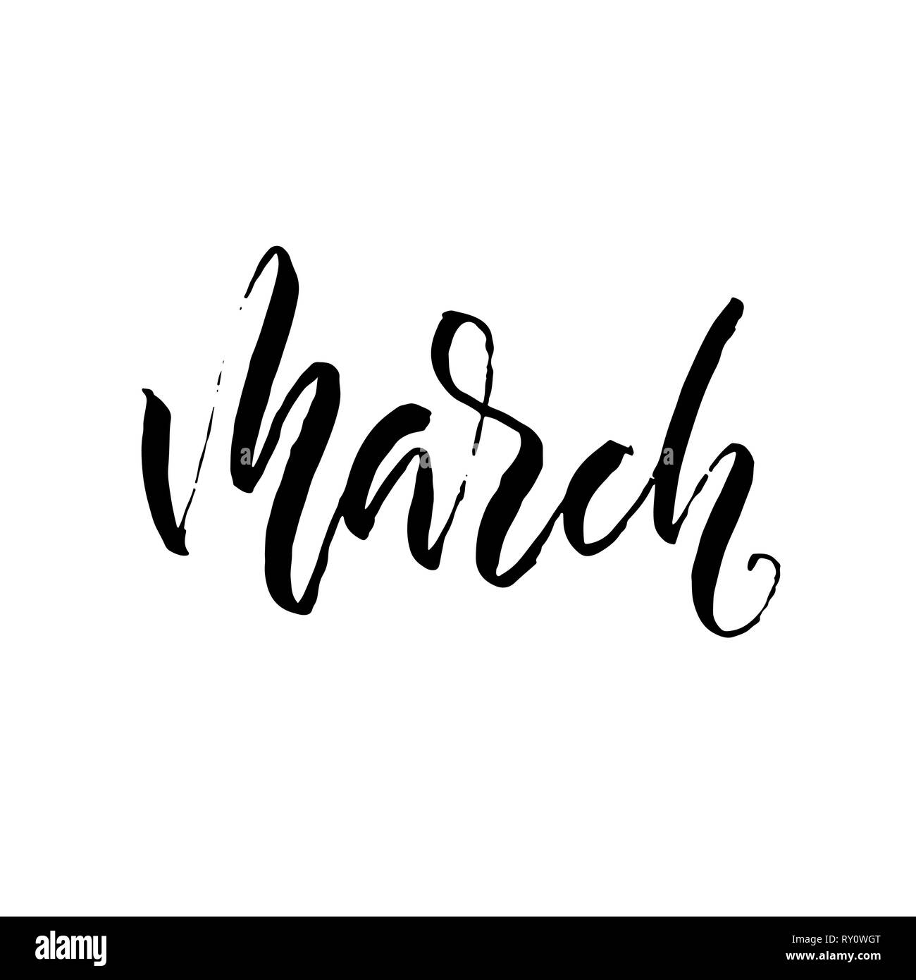 März. Beschriftung Banner. Hand gezeichnet Kalligraphie Poster. Vector ...