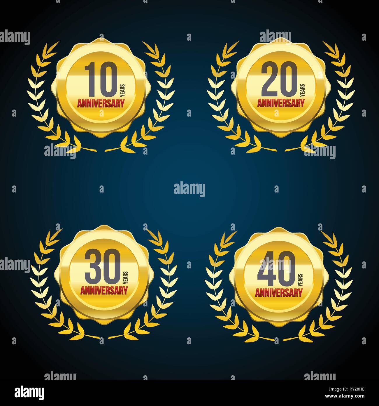10 Jahre Jubiläum Goldene und rote Abzeichen Logo. Vector Illustration ...