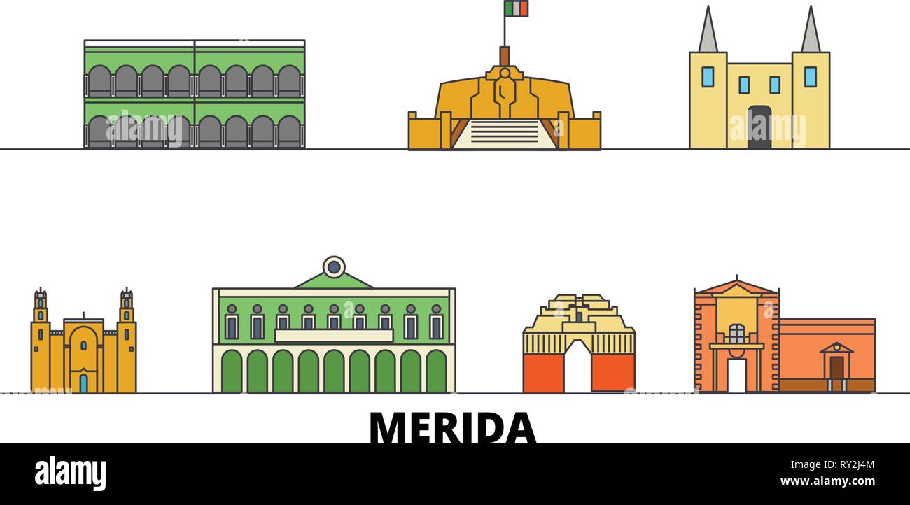 Mexiko, Merida flachbild Wahrzeichen Vector Illustration. Mexiko ...