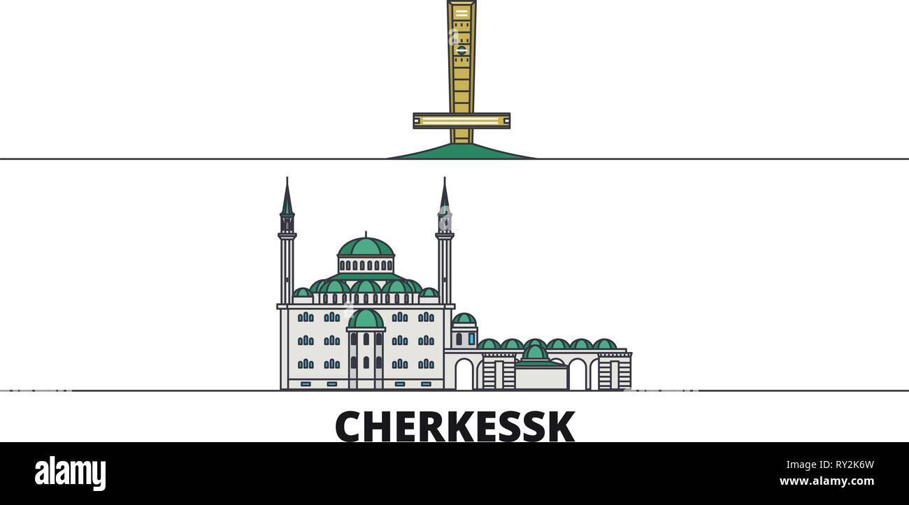 Russland, Cherkessk flachbild Wahrzeichen Vector Illustration. Russland ...
