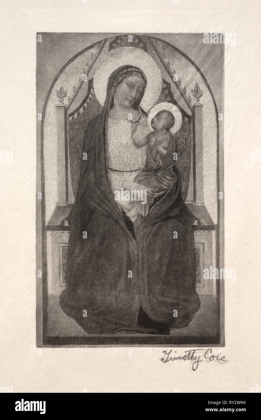 Alten italienischen Meister: Thronende Madonna mit Kind, Vogel, 1885. Timothy Cole (American ...