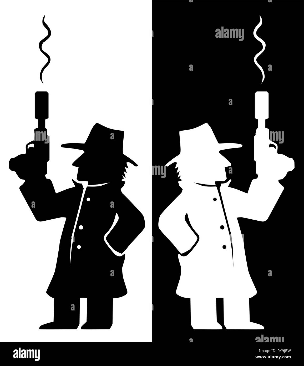 Assassin's Agent mit smoking gun Charakter schwarze und weiße ...