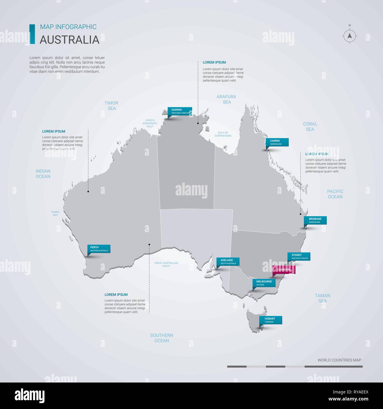 Australien Vektorkarte mit infografik Elemente, Zeiger markiert ...