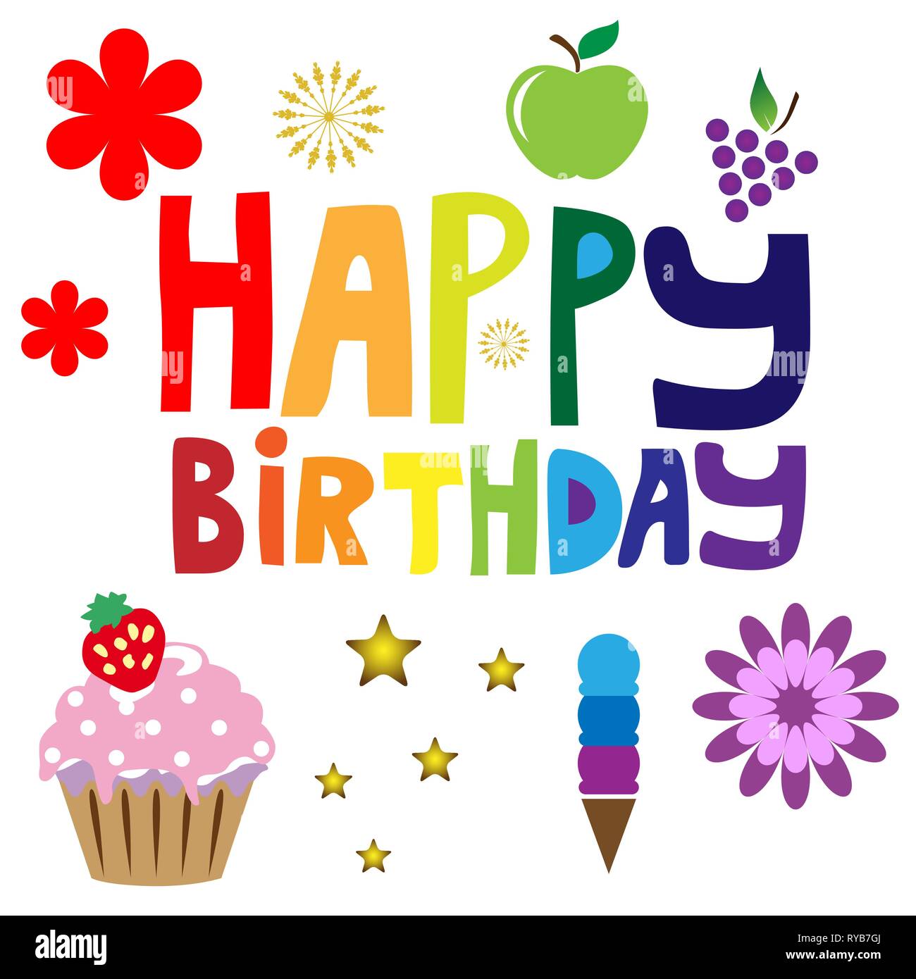 Happy Birthday hell rainbow Text. Vector Illustration Stock ...