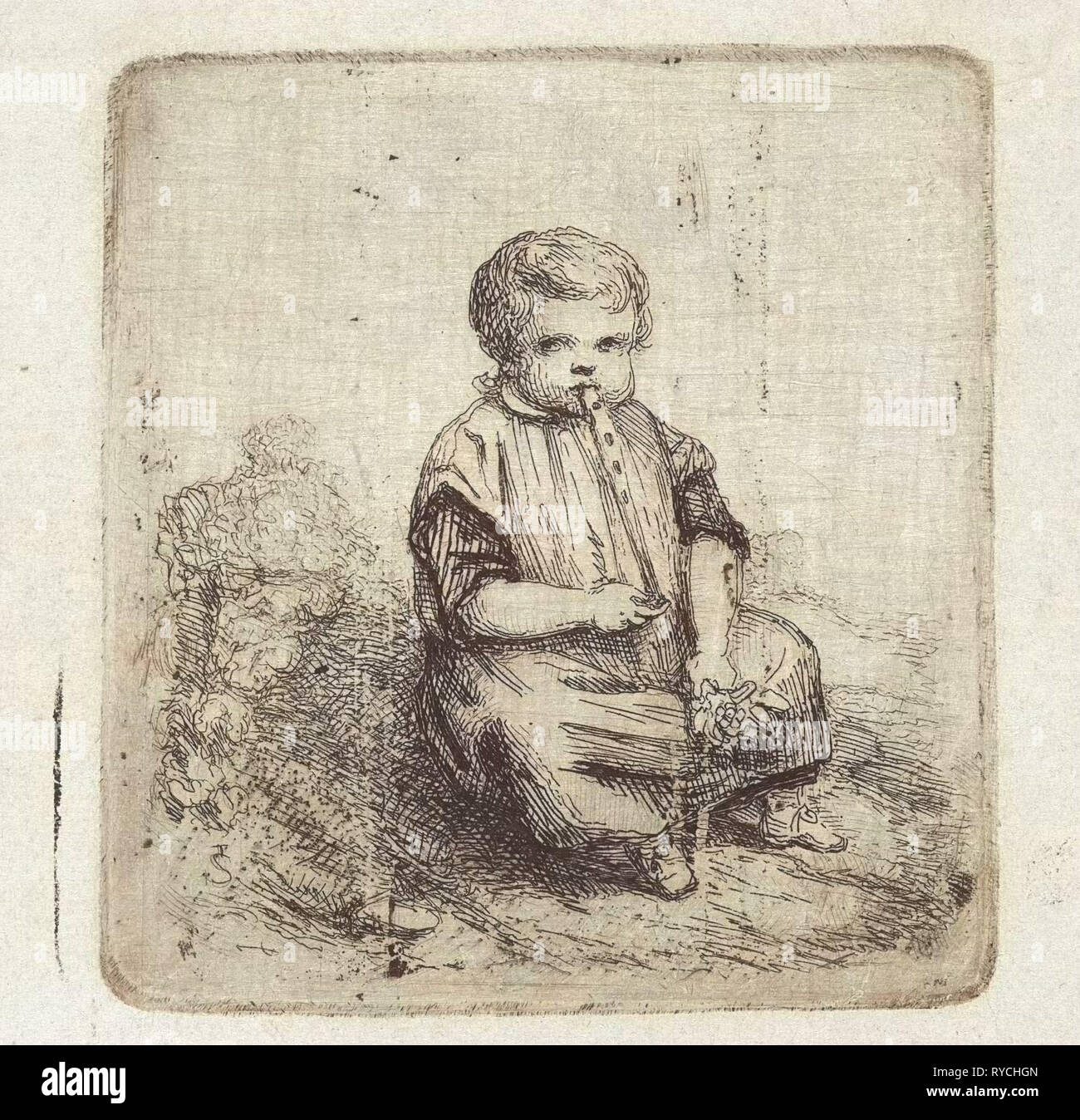 Kleiner Junge bläst auf einer Pfeife, Theodore Schaepkens, 1825-1883 ...