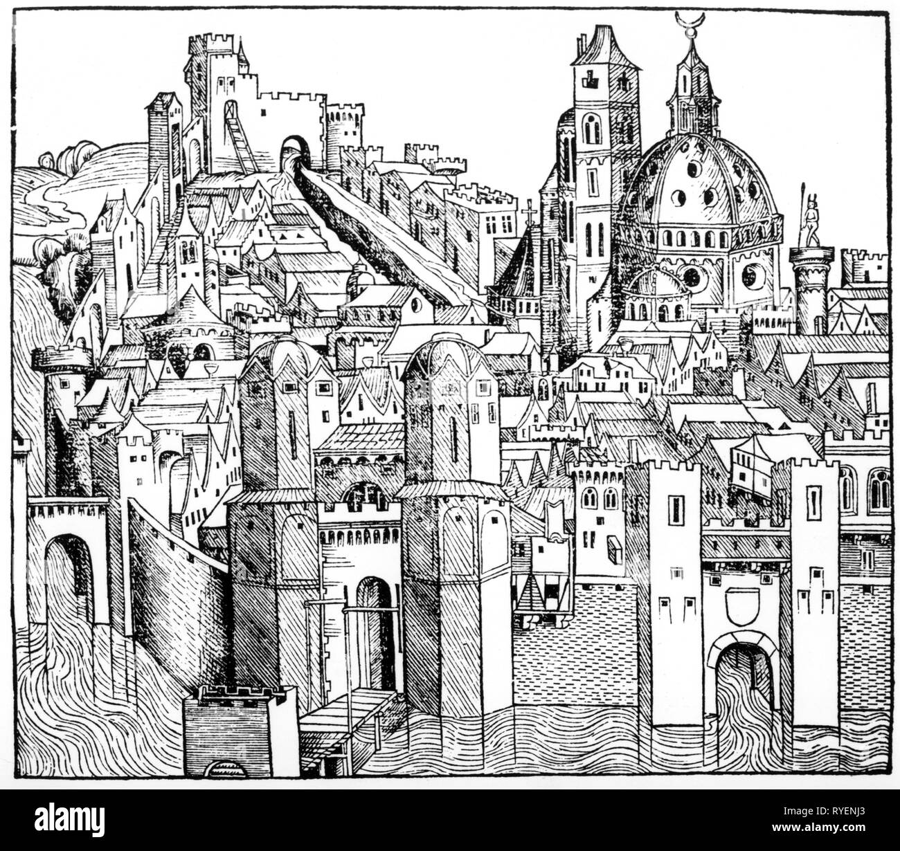 Geographie/Reisen, Deutschland, Trier, Aussicht, Holzschnitt von ...