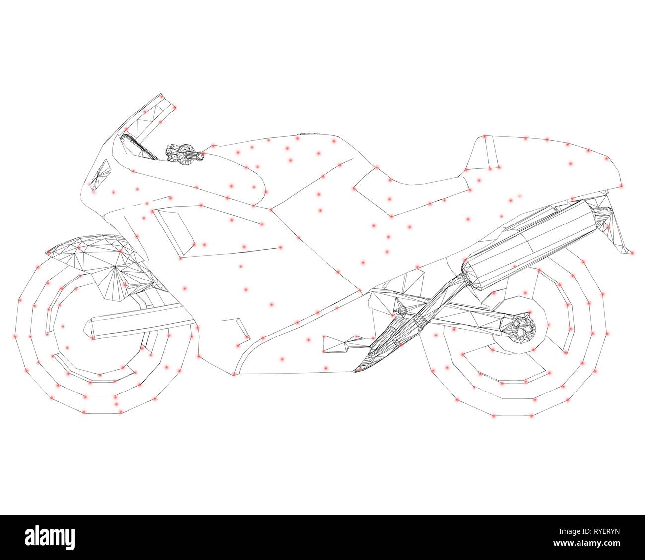 Motorrad Drahtmodell aus schwarzen Linien auf einem weißen Hintergrund ...