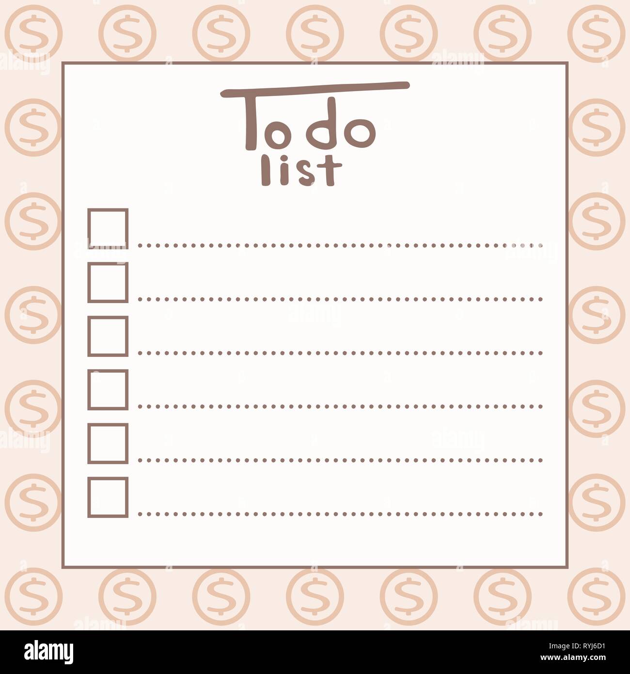 , Um Liste zu tun. Design mit Dollarzeichen. Vector Illustration. Leere ...