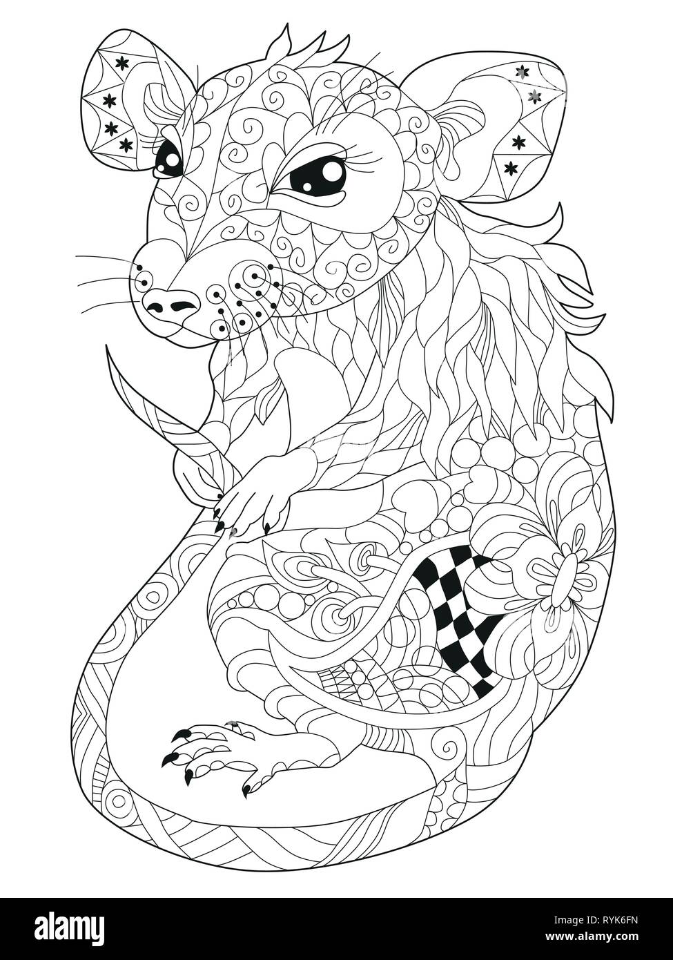 Zentangle stilisierte Ratte. Hand gezeichnet Spitze Vector Illustration ...