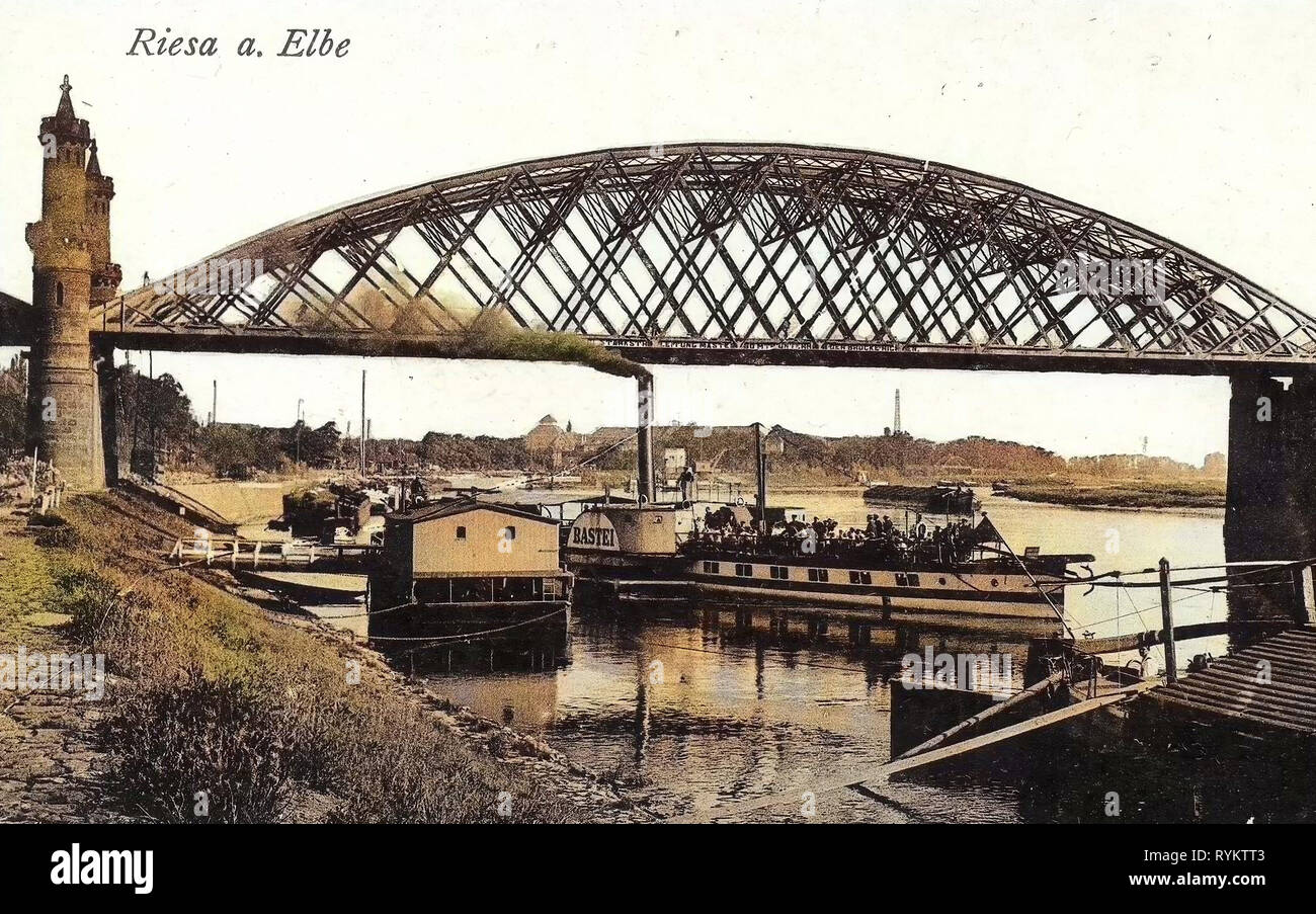 Brücken in Riesa, Elbe in Riesa, Kurort Rathen (Schiff, 1896), Piers in ...