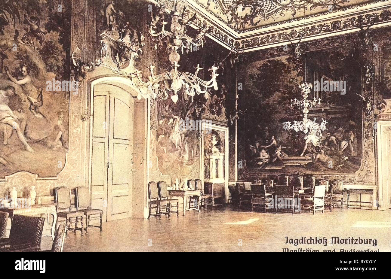 Zimmer in Deutschland, Interieur des Schloss Moritzburg, Geweihe, 1902 ...