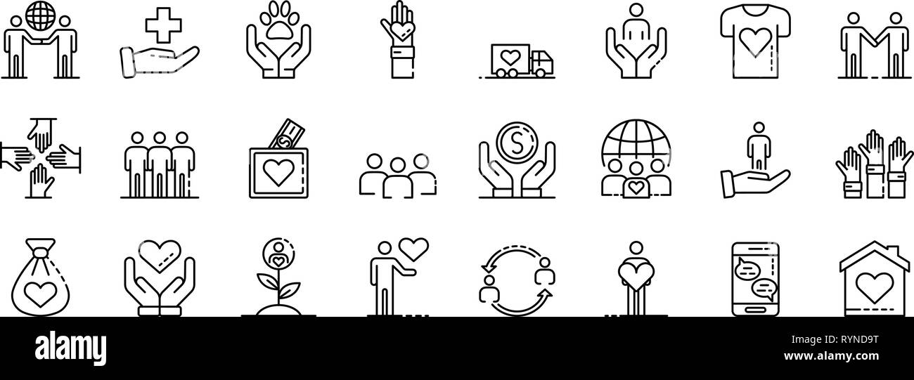Freiwilligenarbeit Symbole gesetzt, outline Style Stock-Vektorgrafik ...