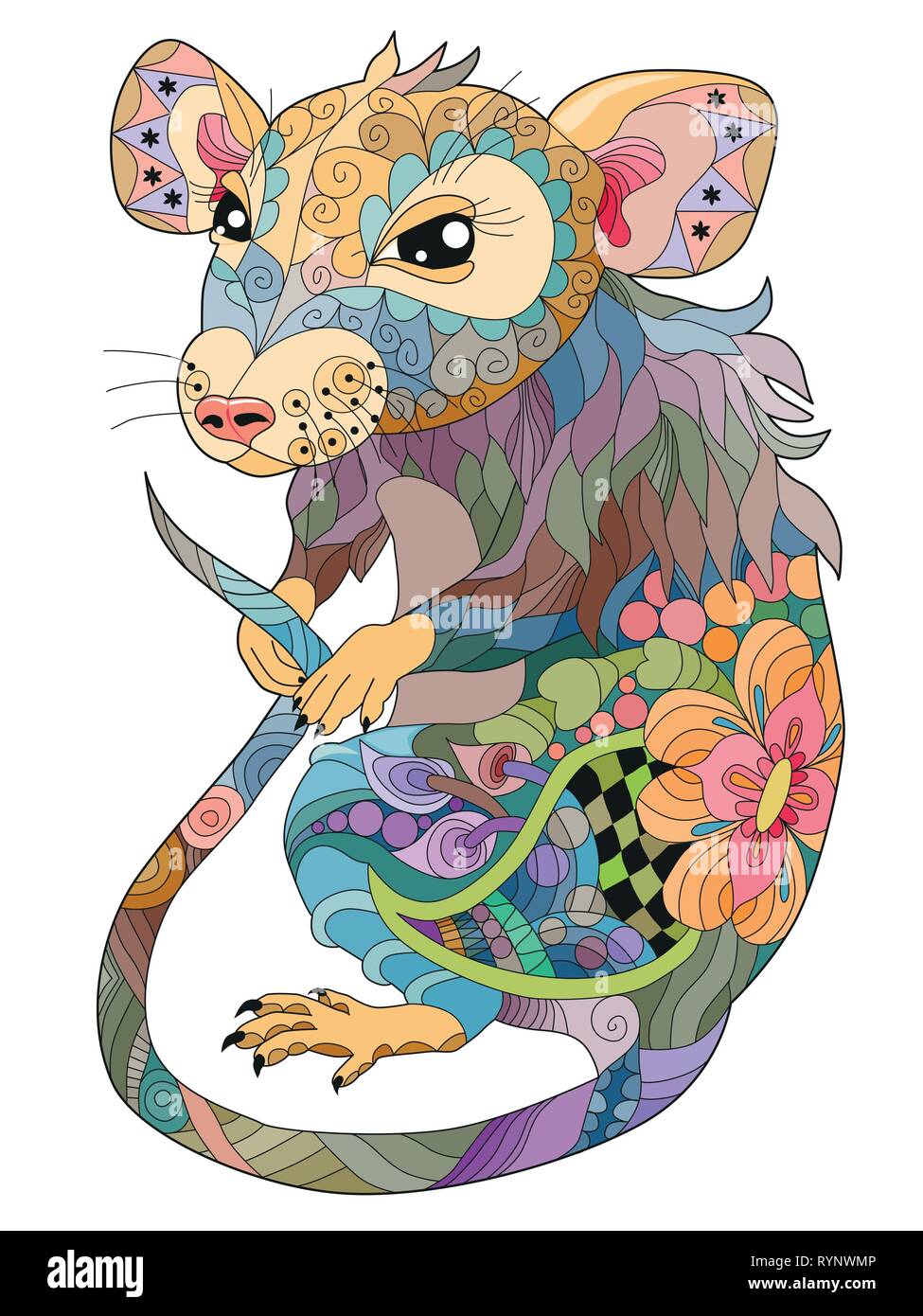 Zentangle stilisierte Ratte. Hand gezeichnet Spitze Vector Illustration ...