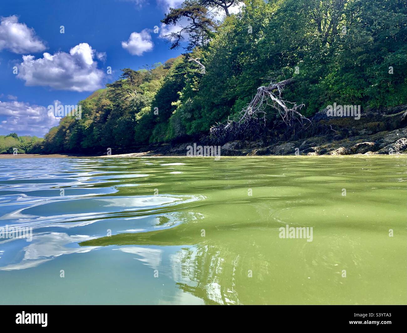 Sanftes grünes blaues Wasser fließt sanft entlang der Küste im Einsatz ...
