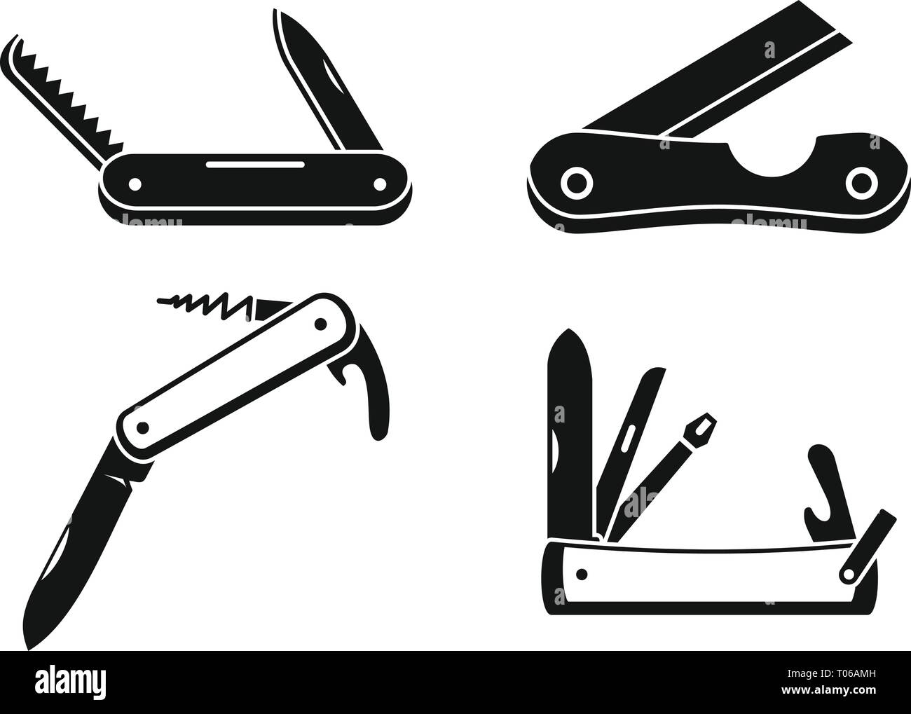 Taschenmesser cutter Symbole gesetzt. Einfaches Taschenmesser cutter ...