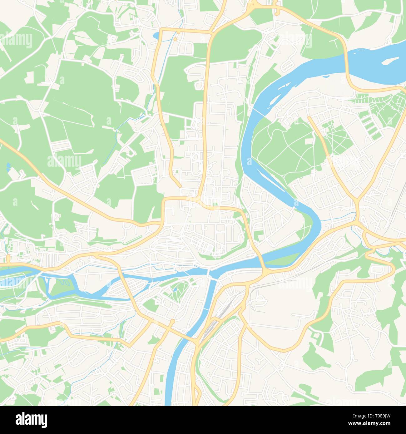 Druckbare Karte von Steyr, Österreich mit Haupt- und Nebenstraßen und ...