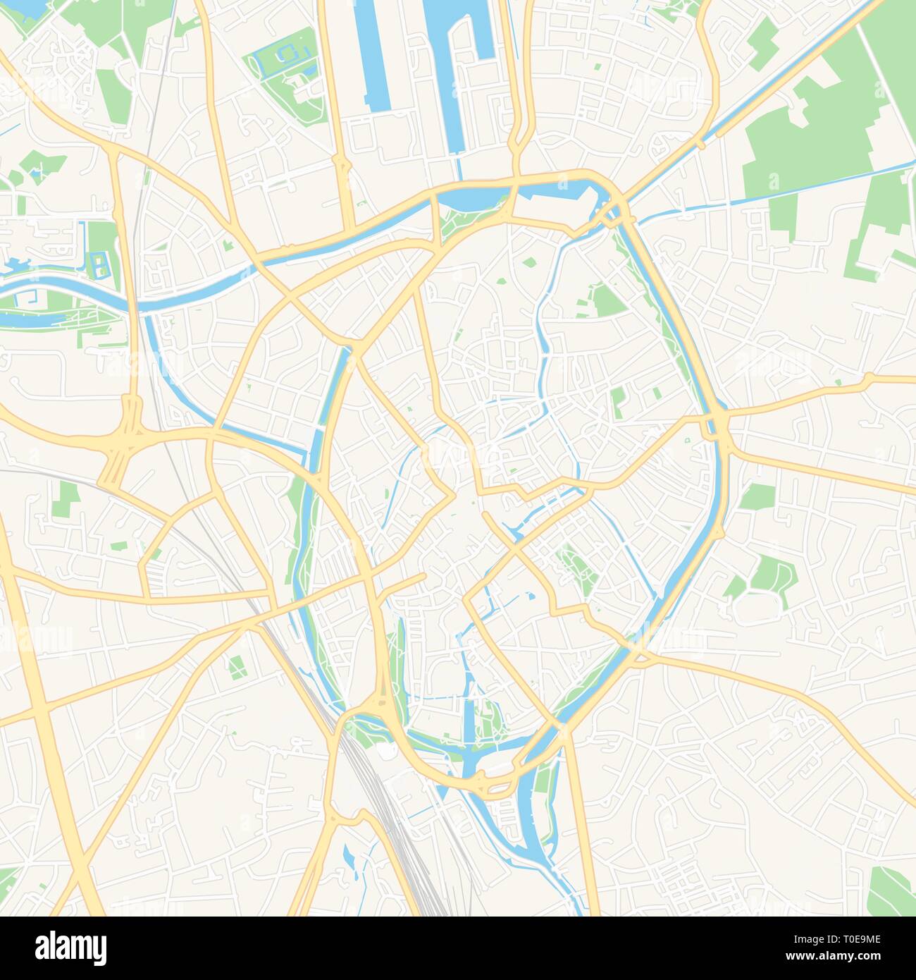 Druckbare Karte von Brügge, Belgien mit Haupt- und Nebenstraßen und ...