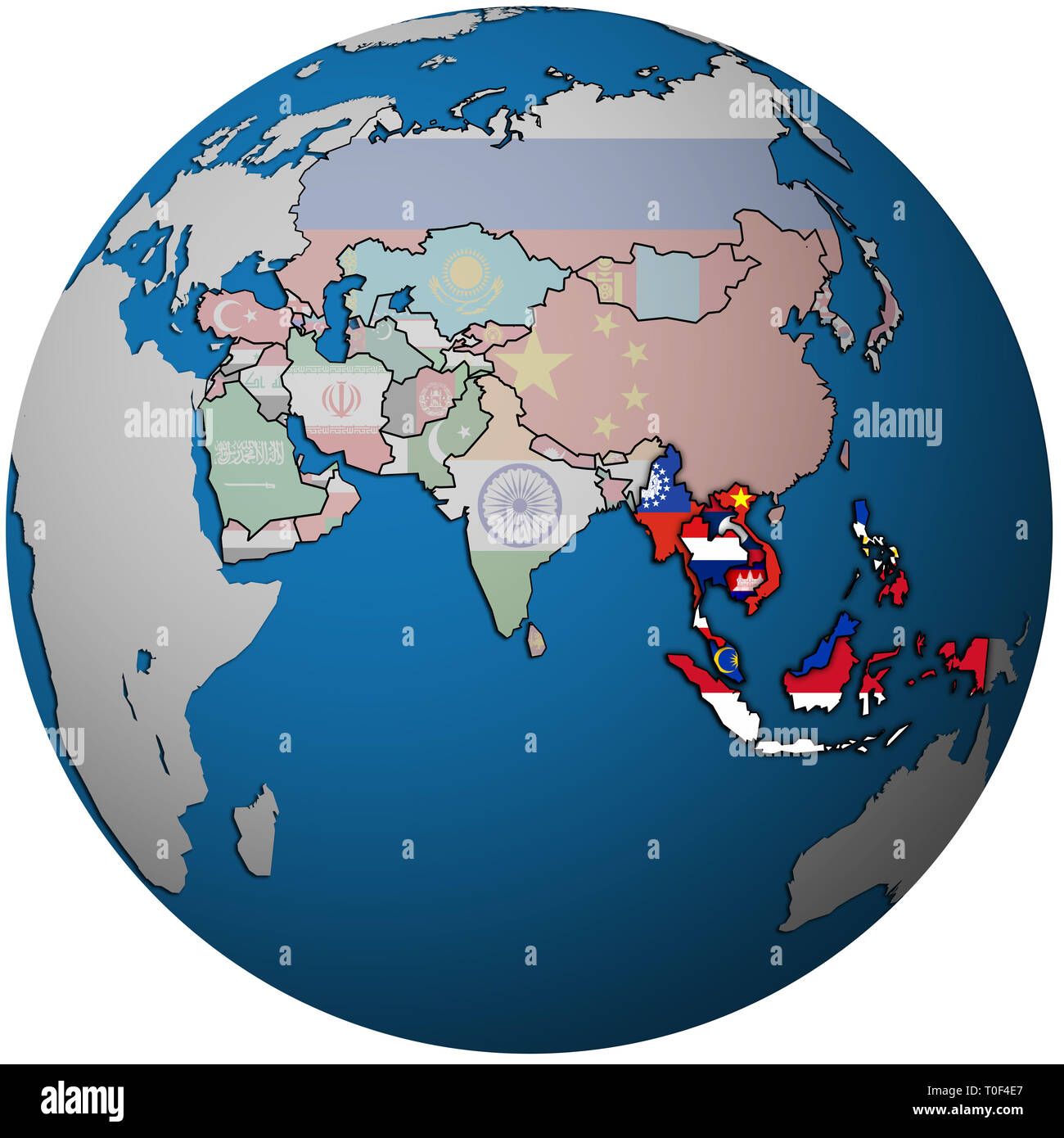 Die ASEAN-Länder, Territorien und Flaggen auf politische Karte von ...