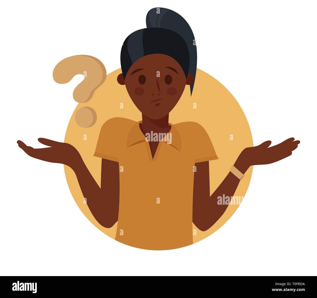 Cartoon hübsche schwarze Mädchen Zweifel, denkt, warum. Frau mit ...