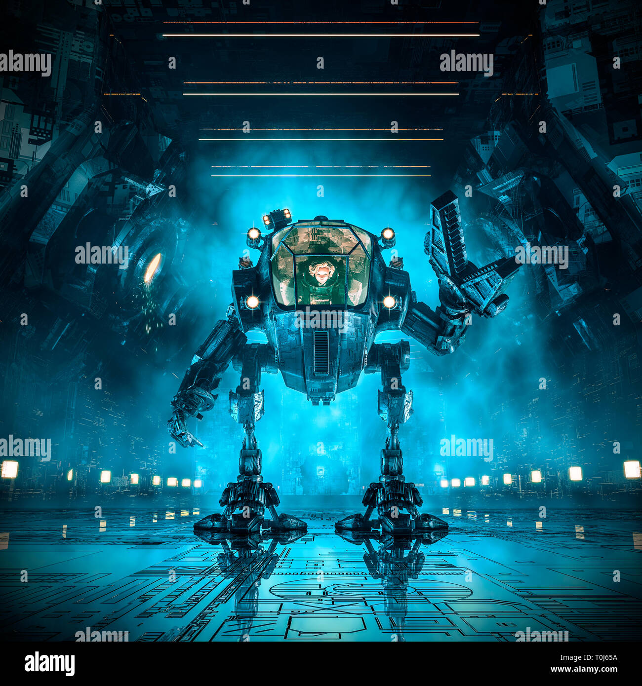 Cargo Loader mech/3D-Darstellung der science fiction Szene mit ...