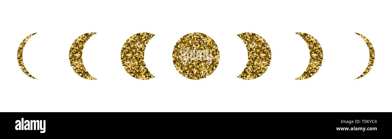 Mondphasen Symbole gesetzt. Weißer Hintergrund. Silhouette der goldenen ...
