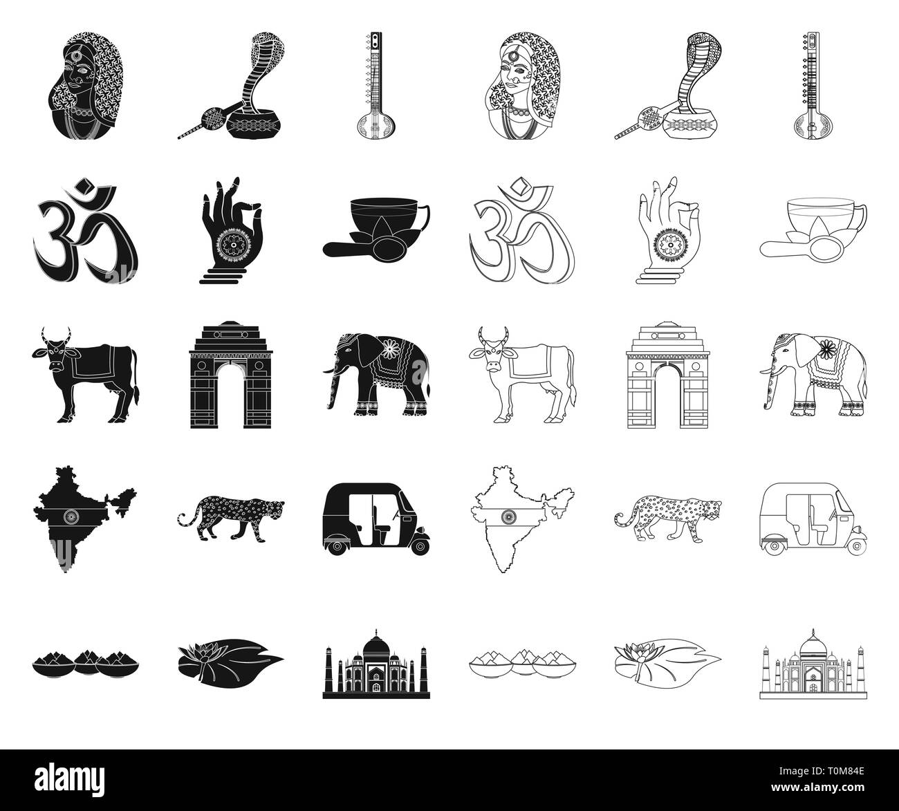 Attribute, Aum, schwarz, Outline, Charakter, Sammlung, Land, Kuh ...