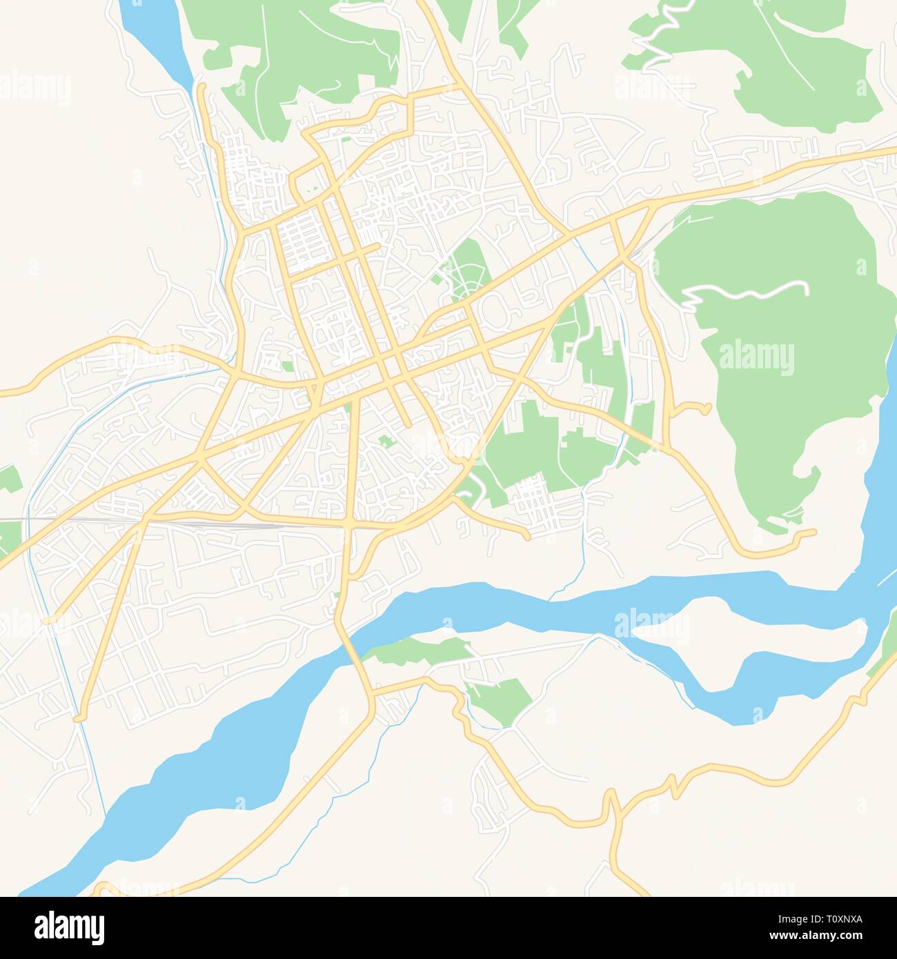 Druckbare Karte von Elbasan, Albanien mit Haupt- und Nebenstraßen und ...