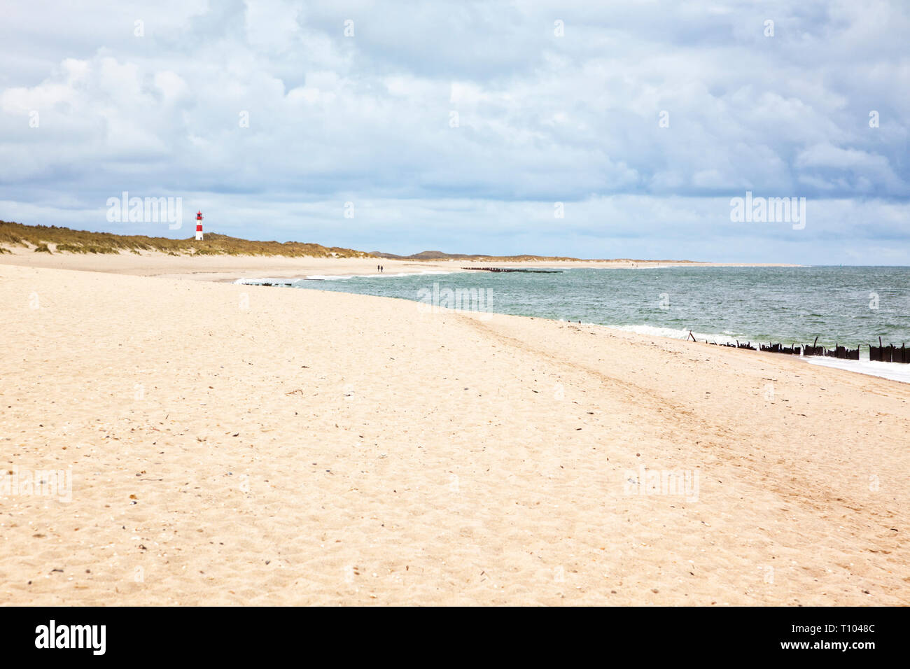 Strand am Ellenbogen List, Insel Sylt, Leuchtturm im Hintergrund ...