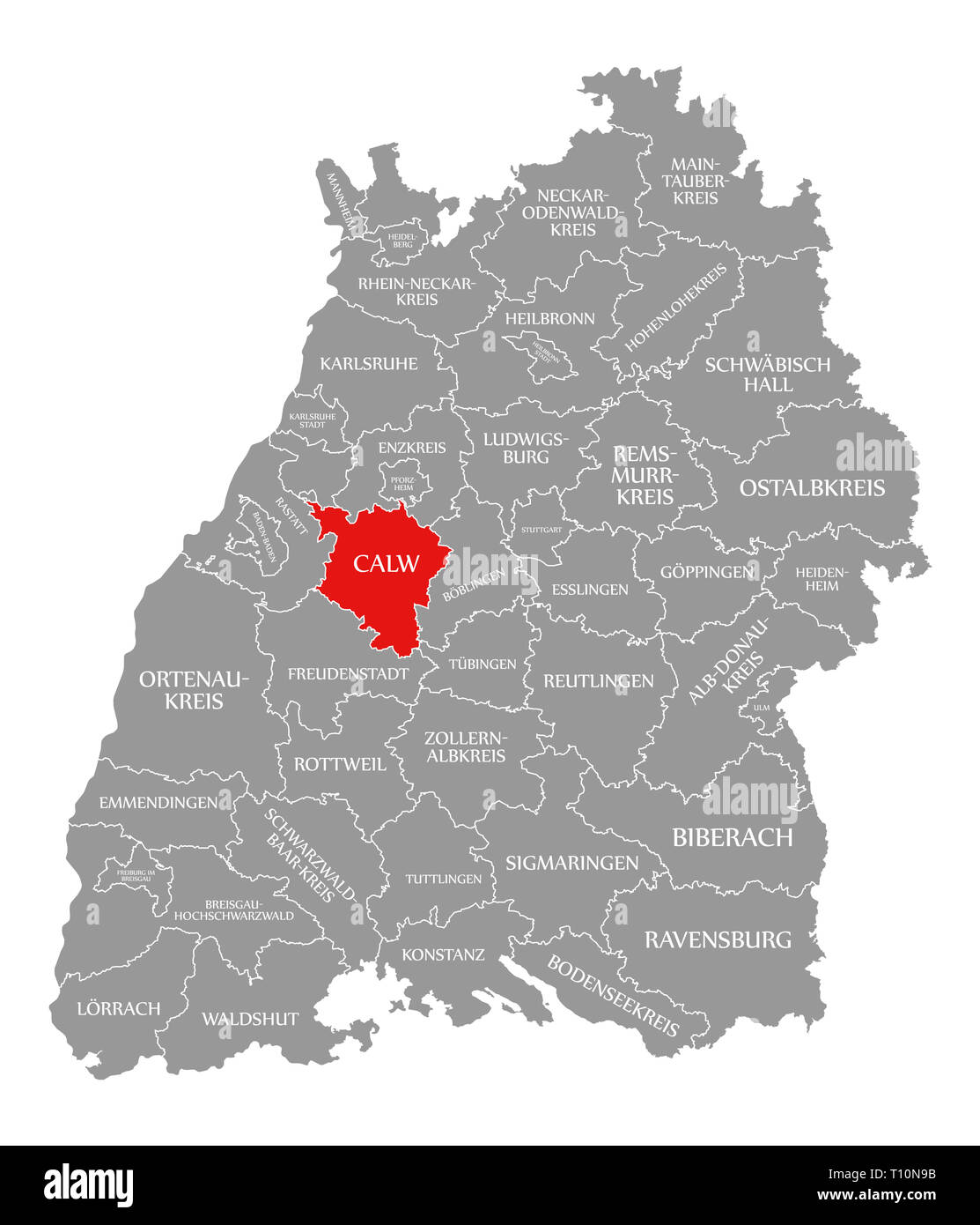 Calw County in Rot hervorgehoben Karte von Baden Württemberg ...