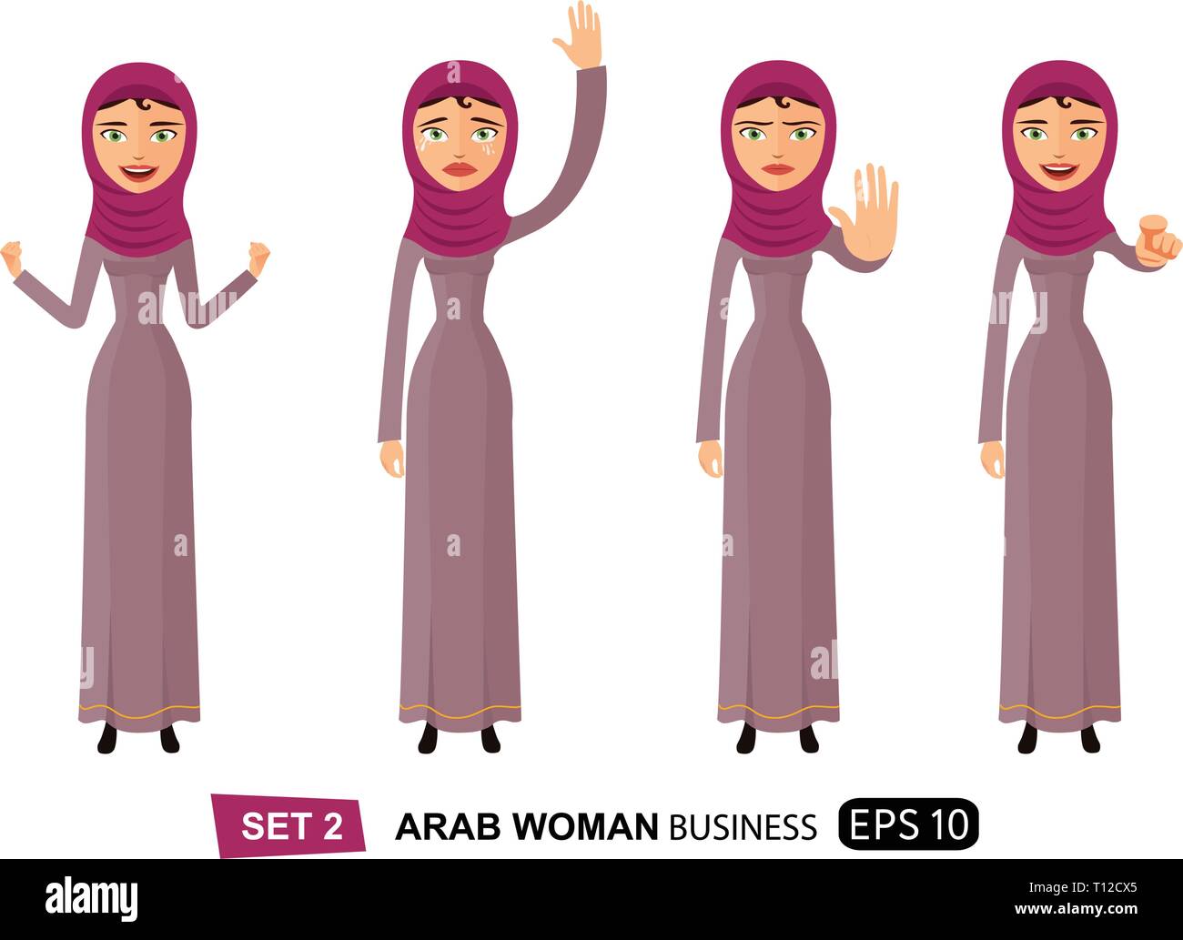 Satz von Emotionen arabischen Business woman winkende Hand Abschied ...