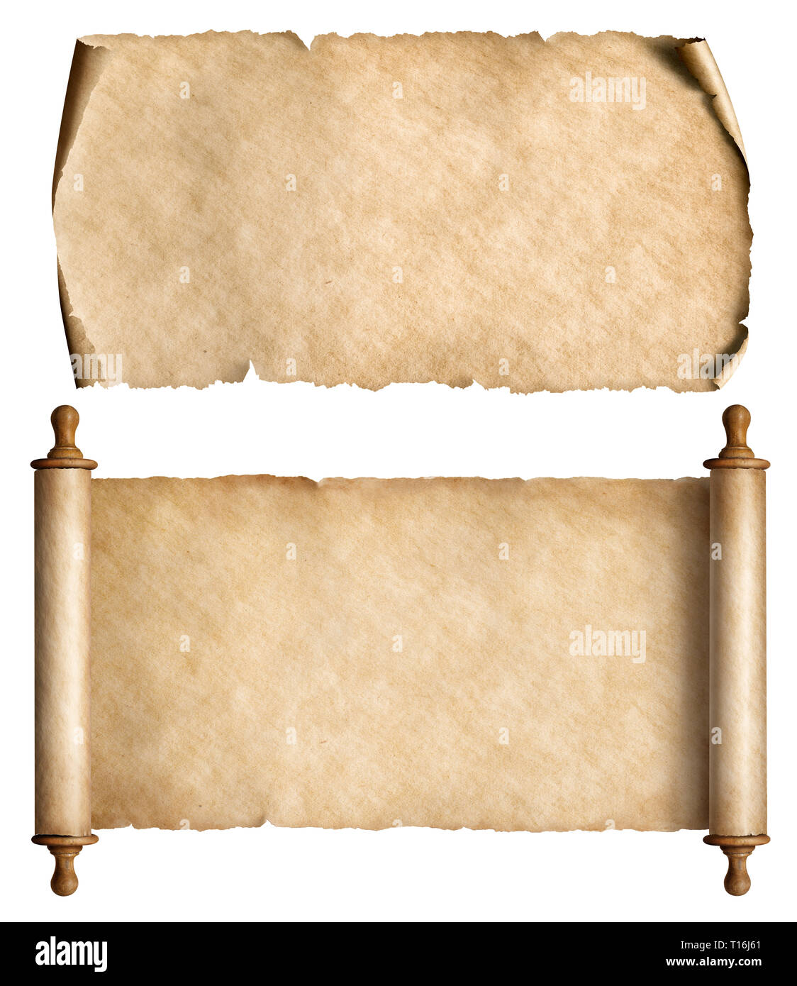 Vintage Papier oder Pergament Schriftrollen auf weißen isoliert ...