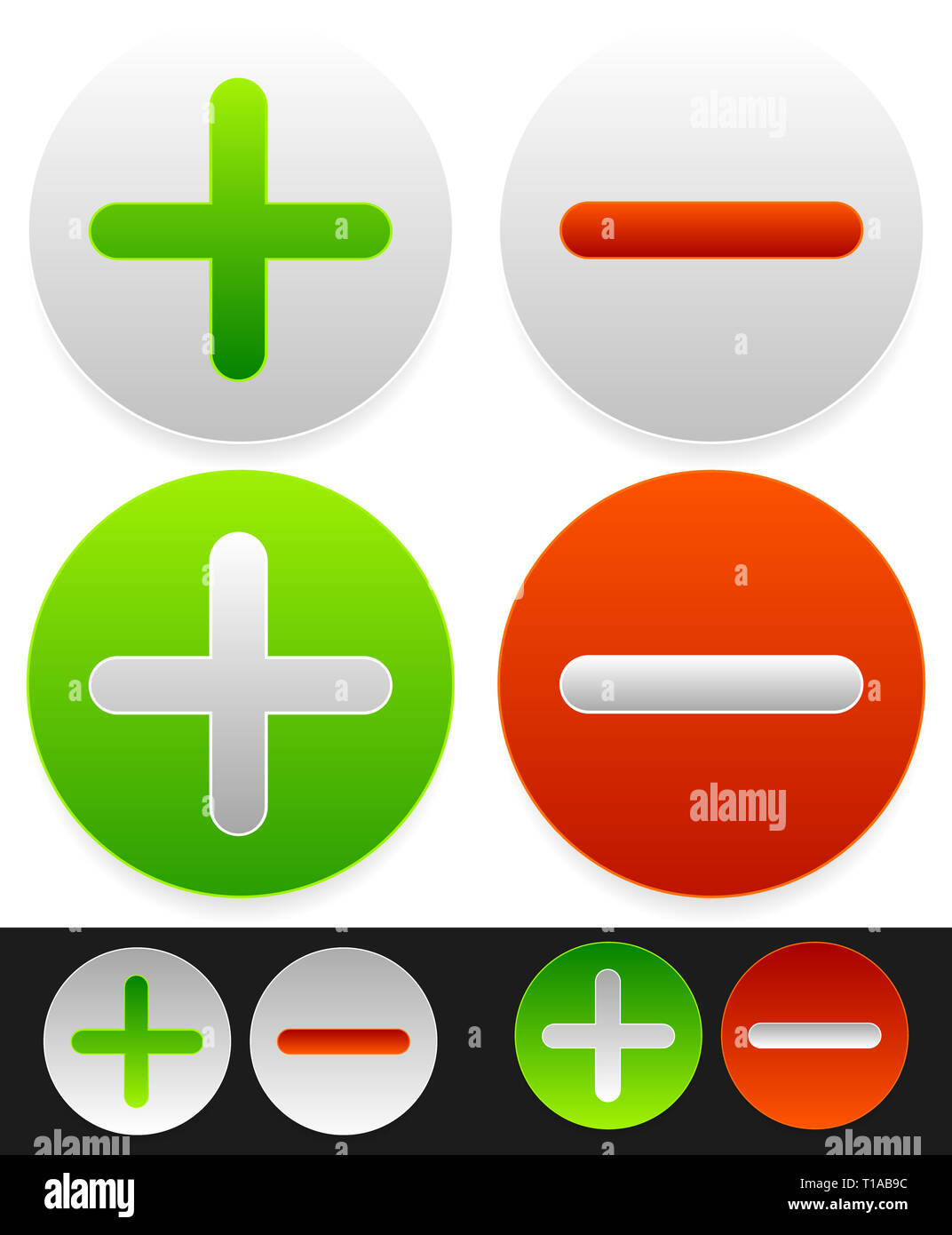 Helle Symbole mit Plus, Minus zeichen Stockfotografie - Alamy