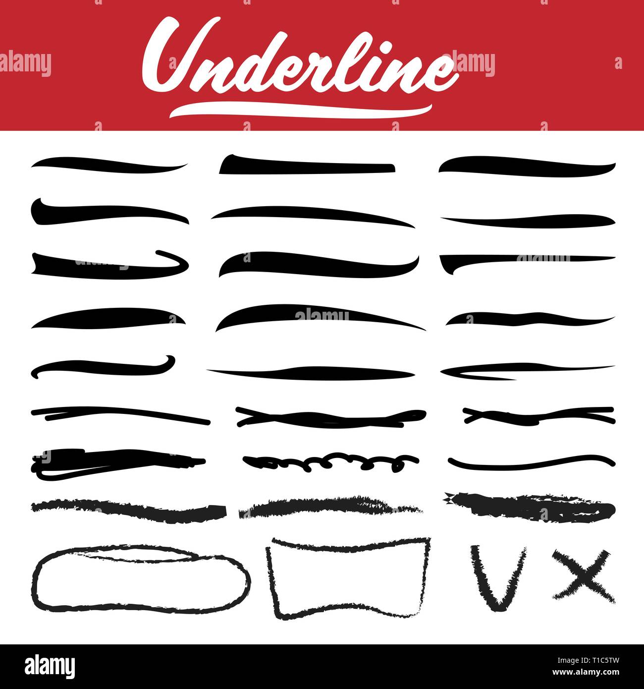 Unterstreichen Hub Set Vektor. Hand gezeichnete Linie. Pen Brush ...