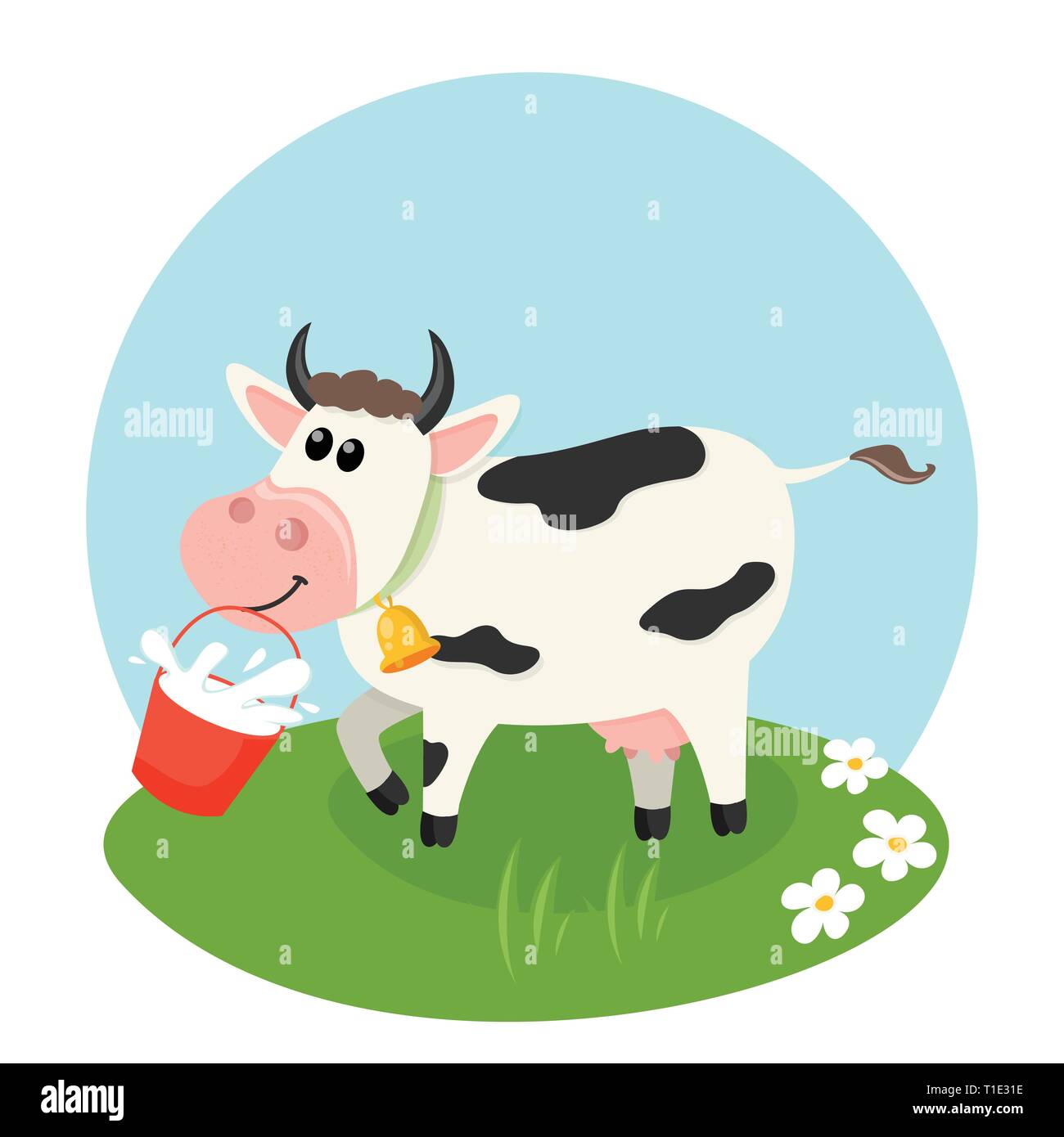 Bauernhof Kuh mit Milch Schaufel Stock-Vektorgrafik - Alamy